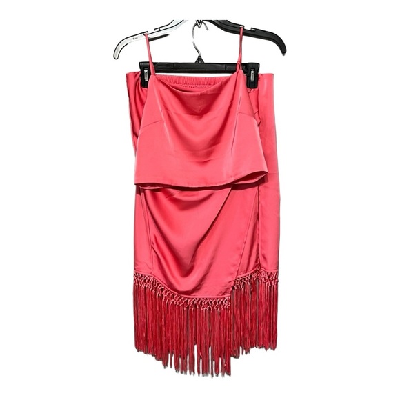Rachel Zoe | Skirts | Rachel Zoe 2pc Hot Pink Satin Fringe Skirt Set ...